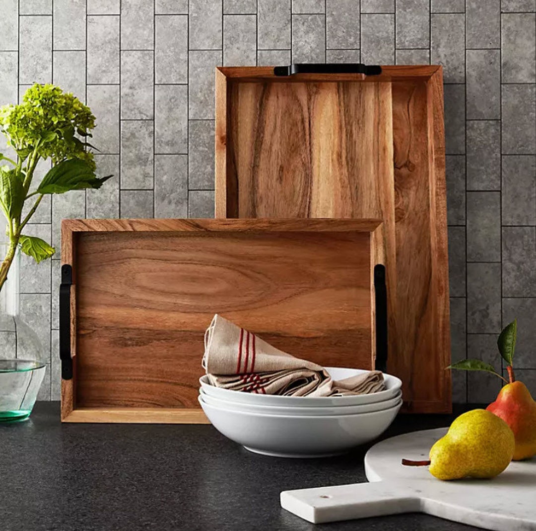 Acacia Wood Rectangular Serving Trays Set of 2 - Etsy