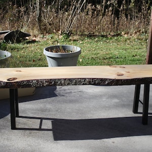 Live Edge Pine Bark Bench Seat With Steel Legs, Living, Hallway ...