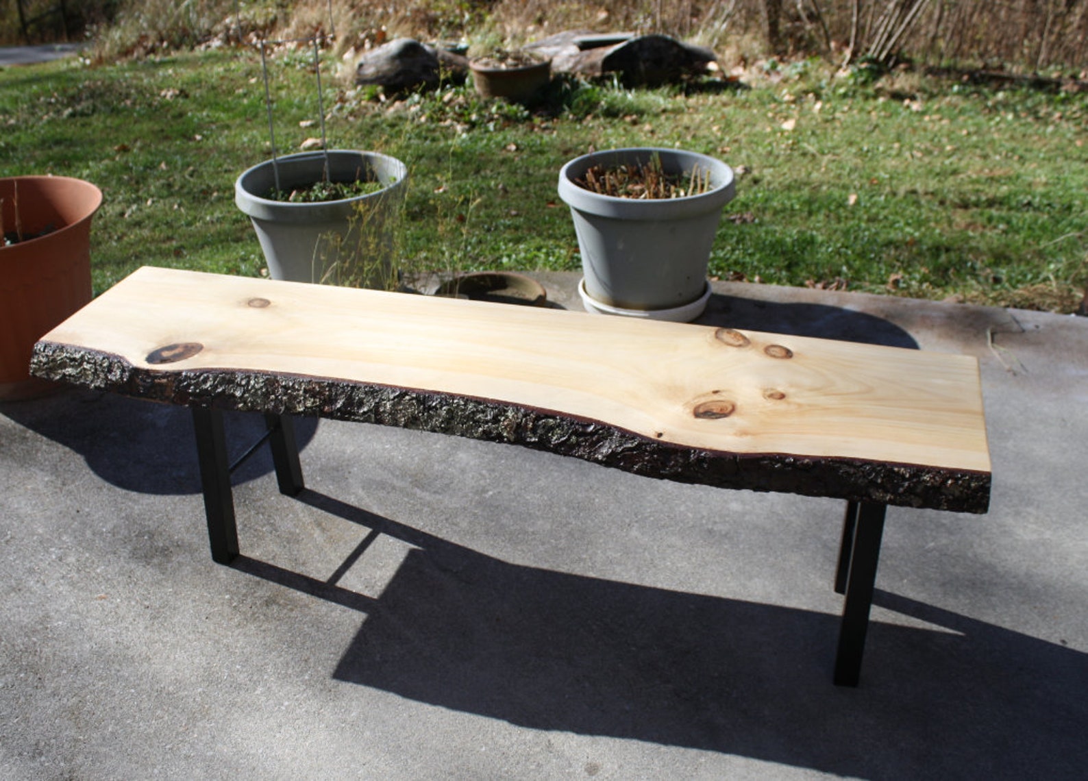 Live Edge Pine Bark Bench Seat With Steel Legs Living | Etsy