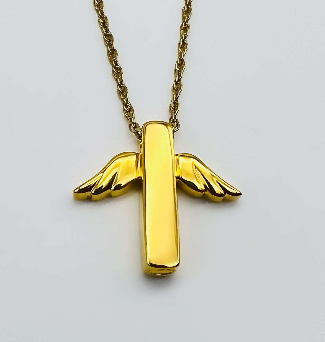 Angel Wings Cylinder Cremation Keepsake Necklace14k Gold Plated Over ...