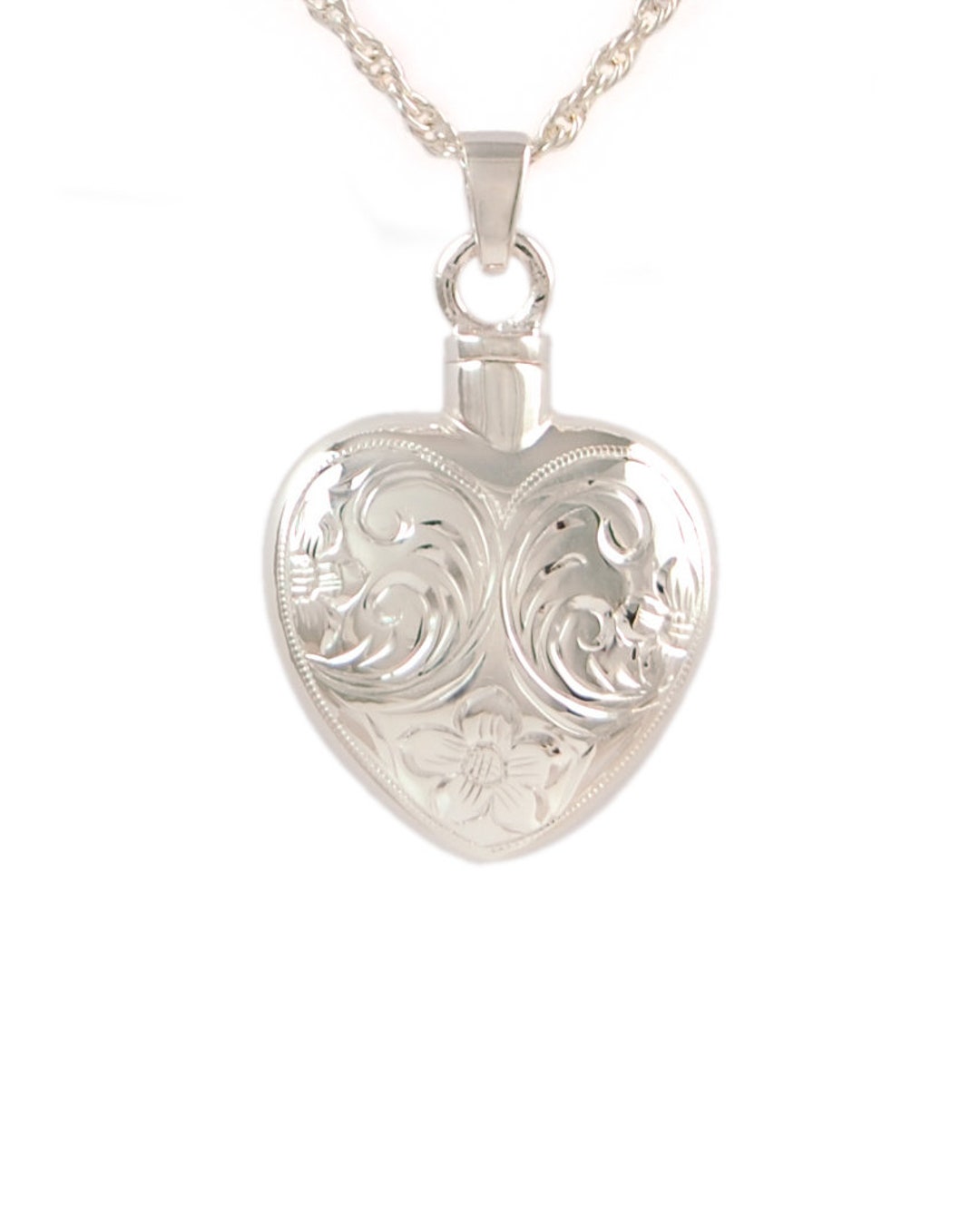 Cremation Heart With Etched Design Urn Necklace Memorial Jewelry-ashes ...