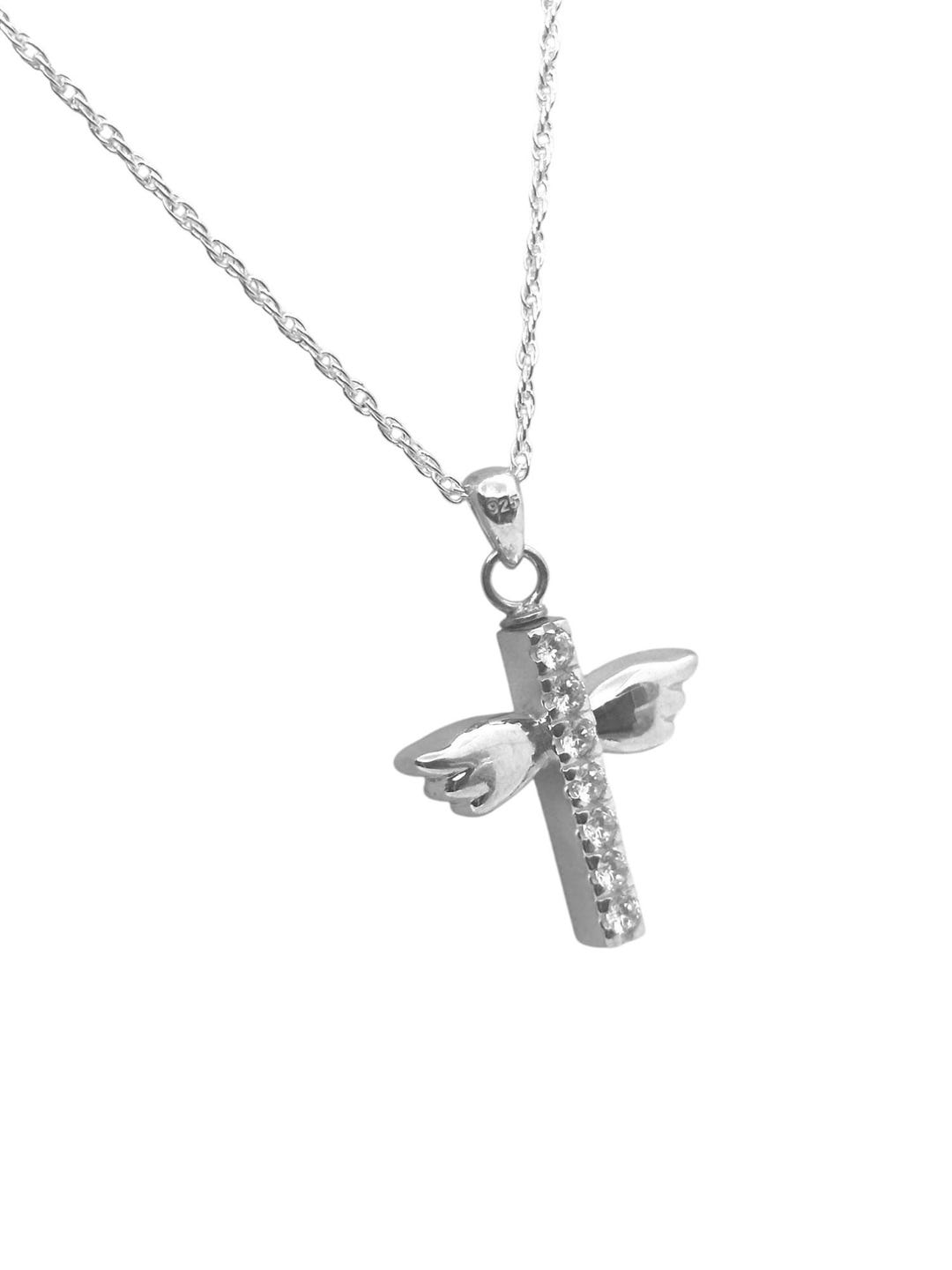 Cremation Cross With Angel Wings Cremation Keepsake Necklace Memorial ...