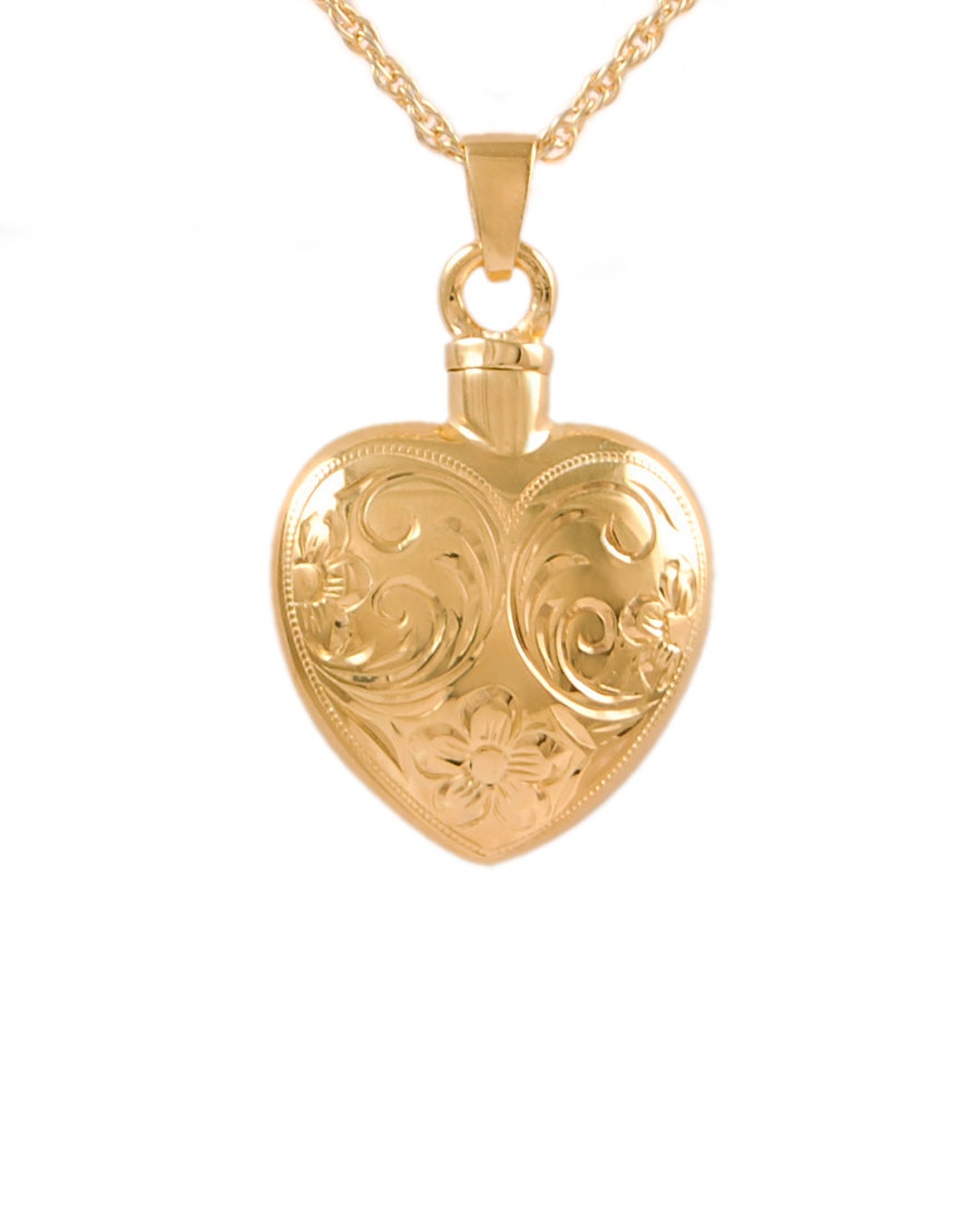 Cremation Heart With Etched Design Urn Necklace Memorial Jewelry-ashes ...