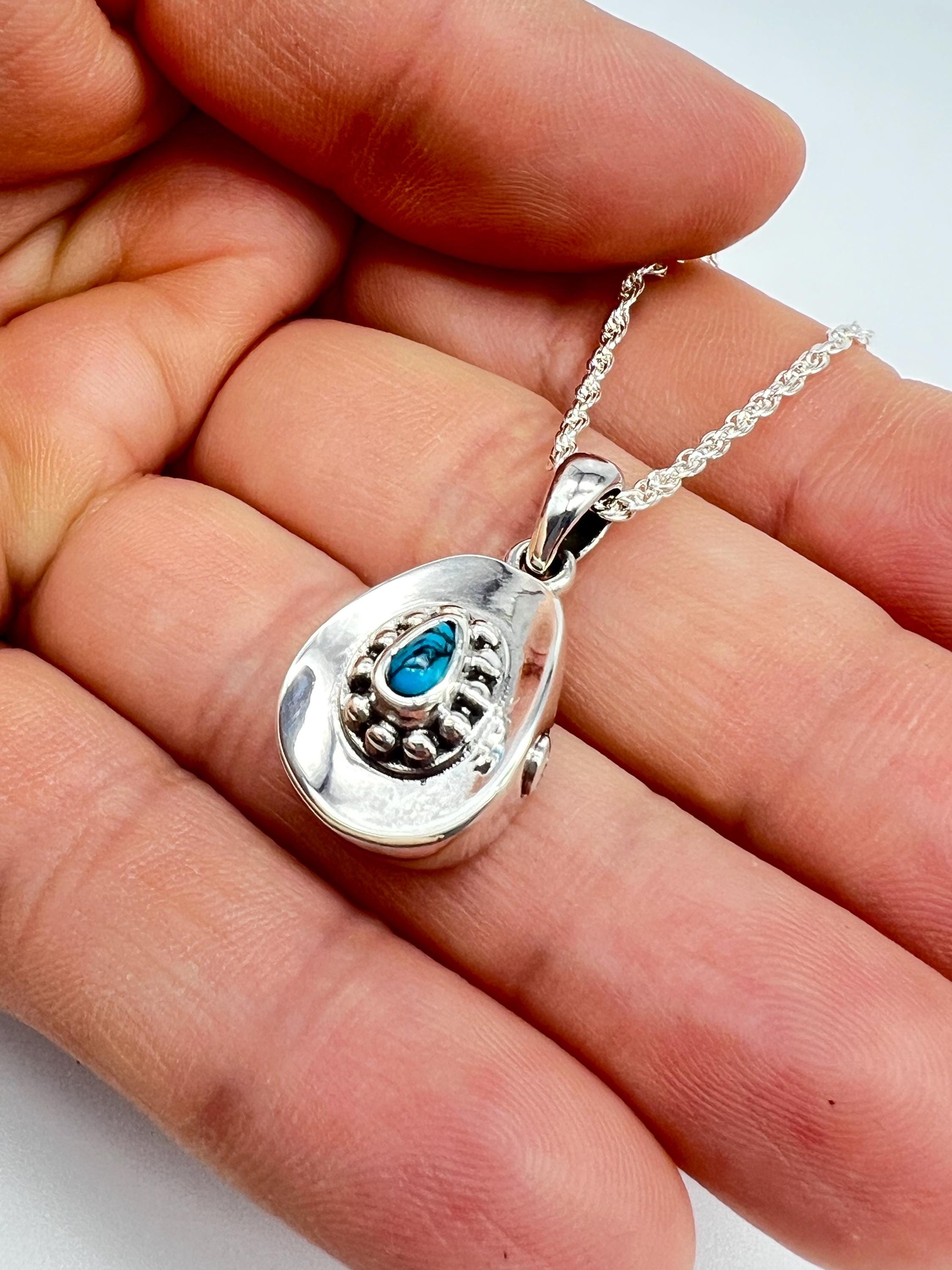 Turquoise Cowboy Hat Cremation Urn Necklace - Sterling Silver Ash ...