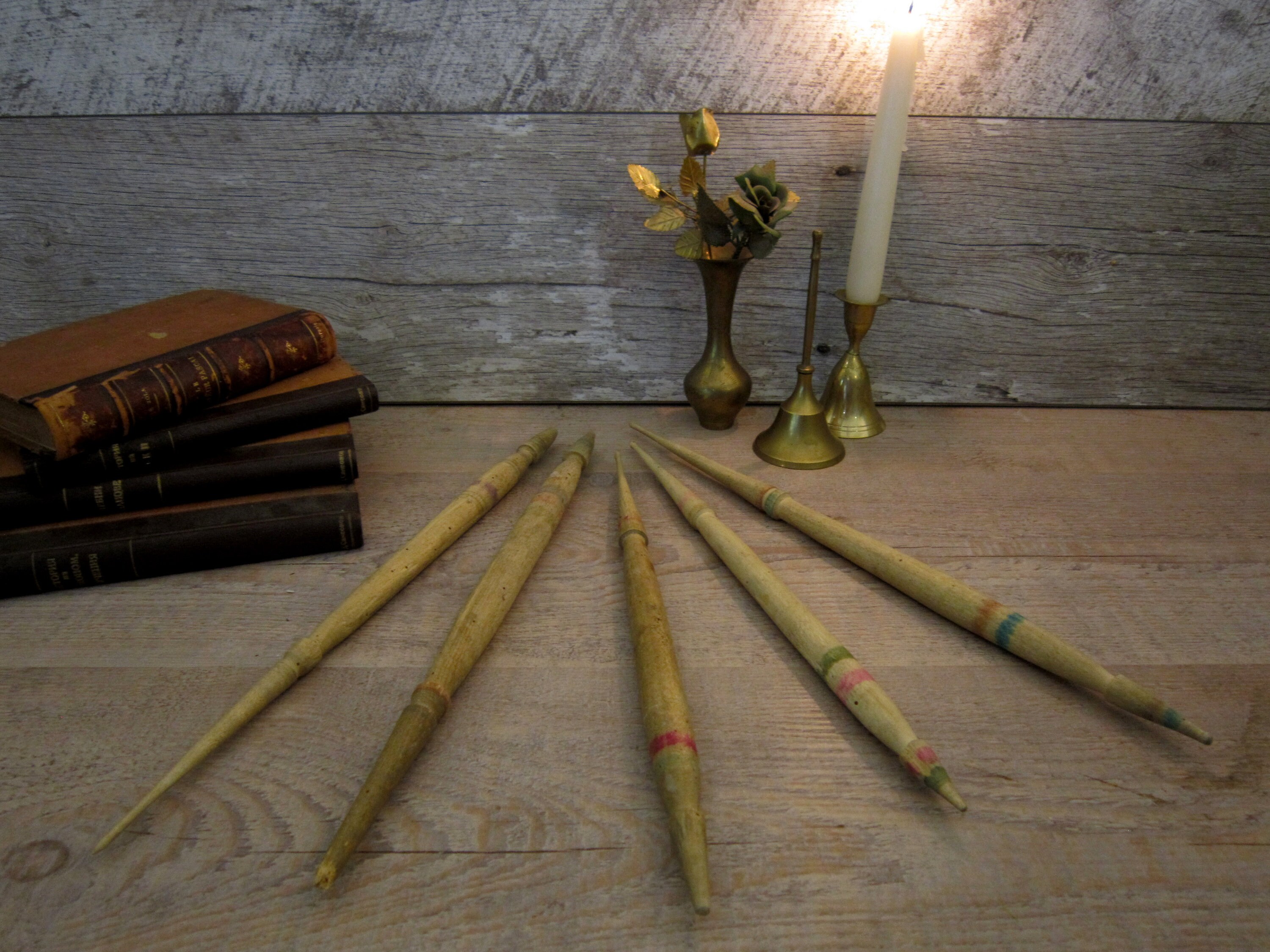 Set of Five Antique Wooden Spindle,primitive Hand Weaving Tool ...