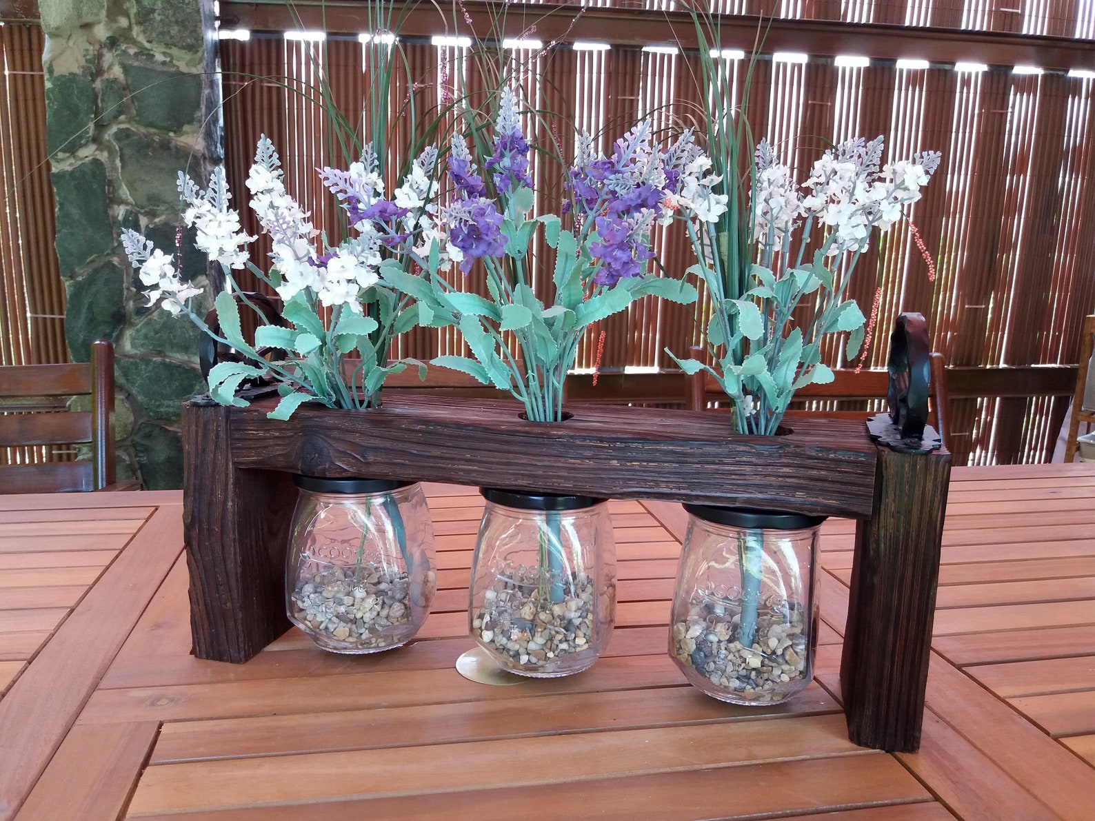 Handmade Wooden Vase, Glass Vase on a Wooden Plant Stand, Beautifully ...