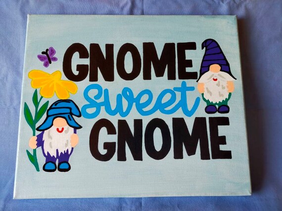 Gnome Sweet Gnome Hand Painted Canvas Wall Art. Canvas Art. - Etsy