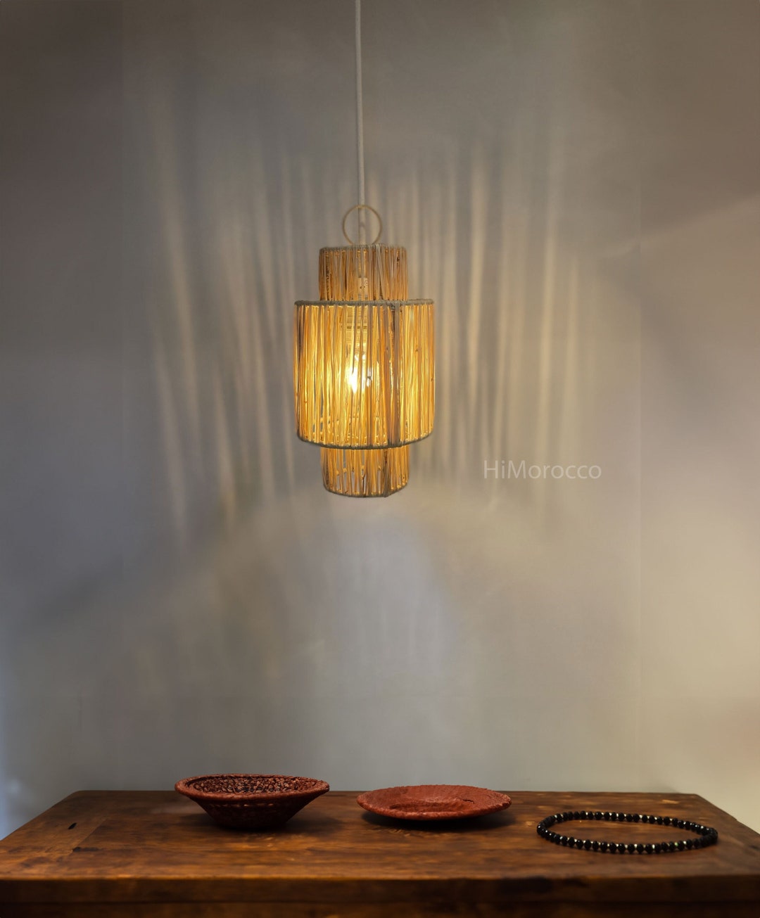 Handmade Natural Raffia Light - Suspension Raffia Lamp - Etsy
