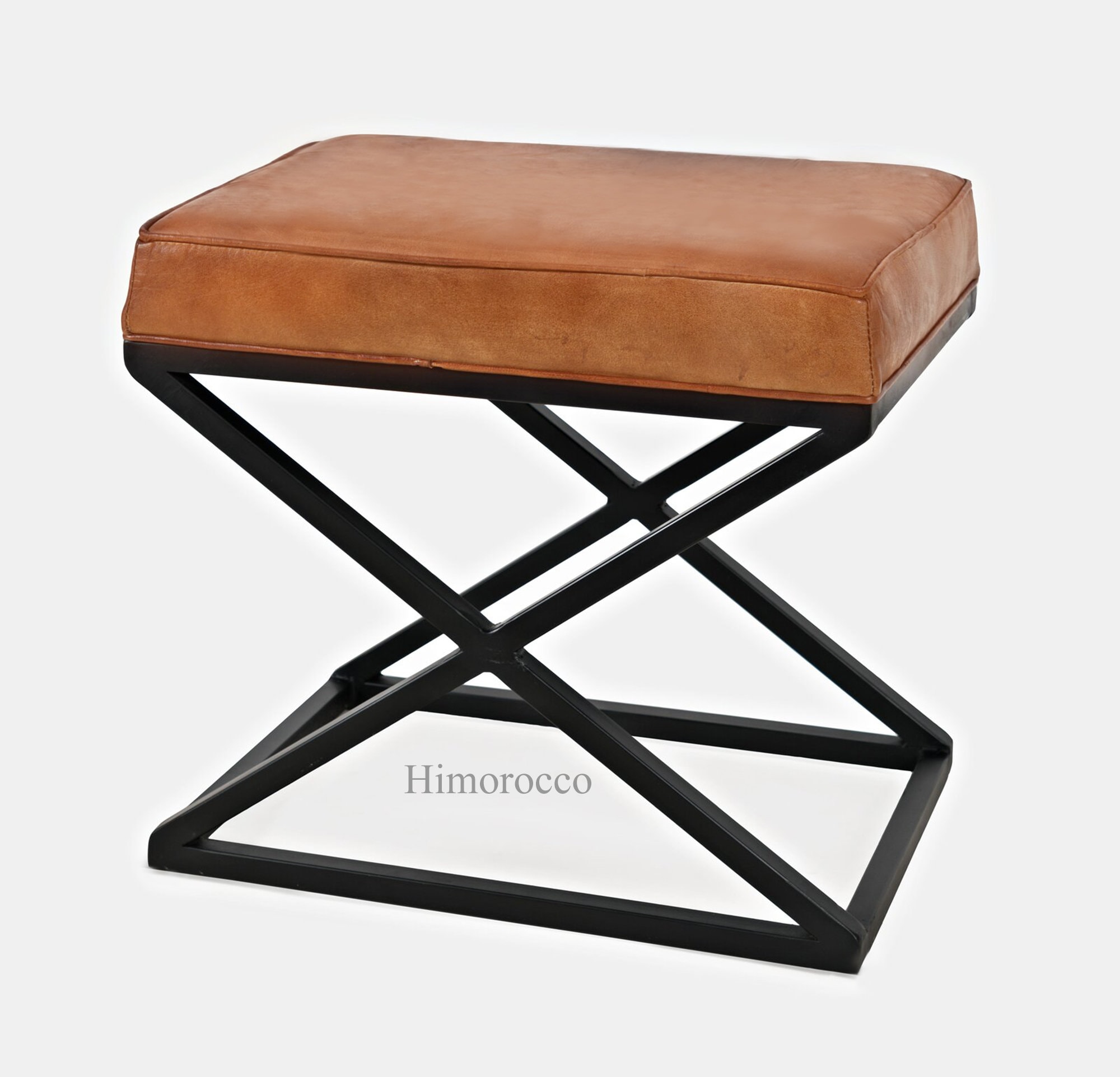 Set of 2 Rectangle Genuine Leather Seat With Iron Base - Etsy