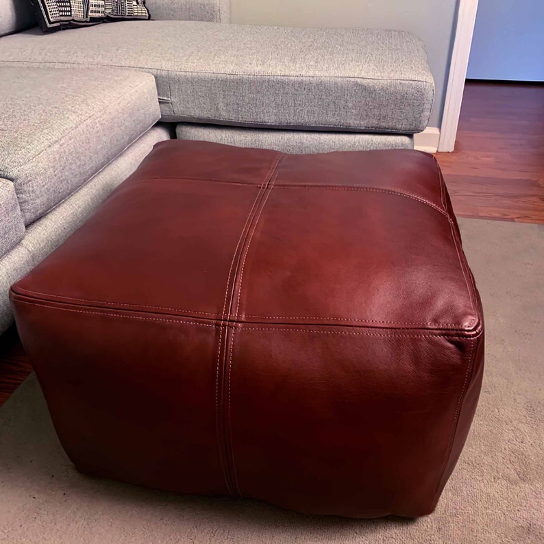 Moroccan Black Square Leather Pouf Cover Handmade Square | Etsy