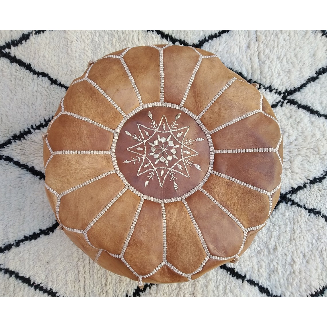 Leather Moroccan Pouf Tan Pouf Ottoman Footstool Natural | Etsy