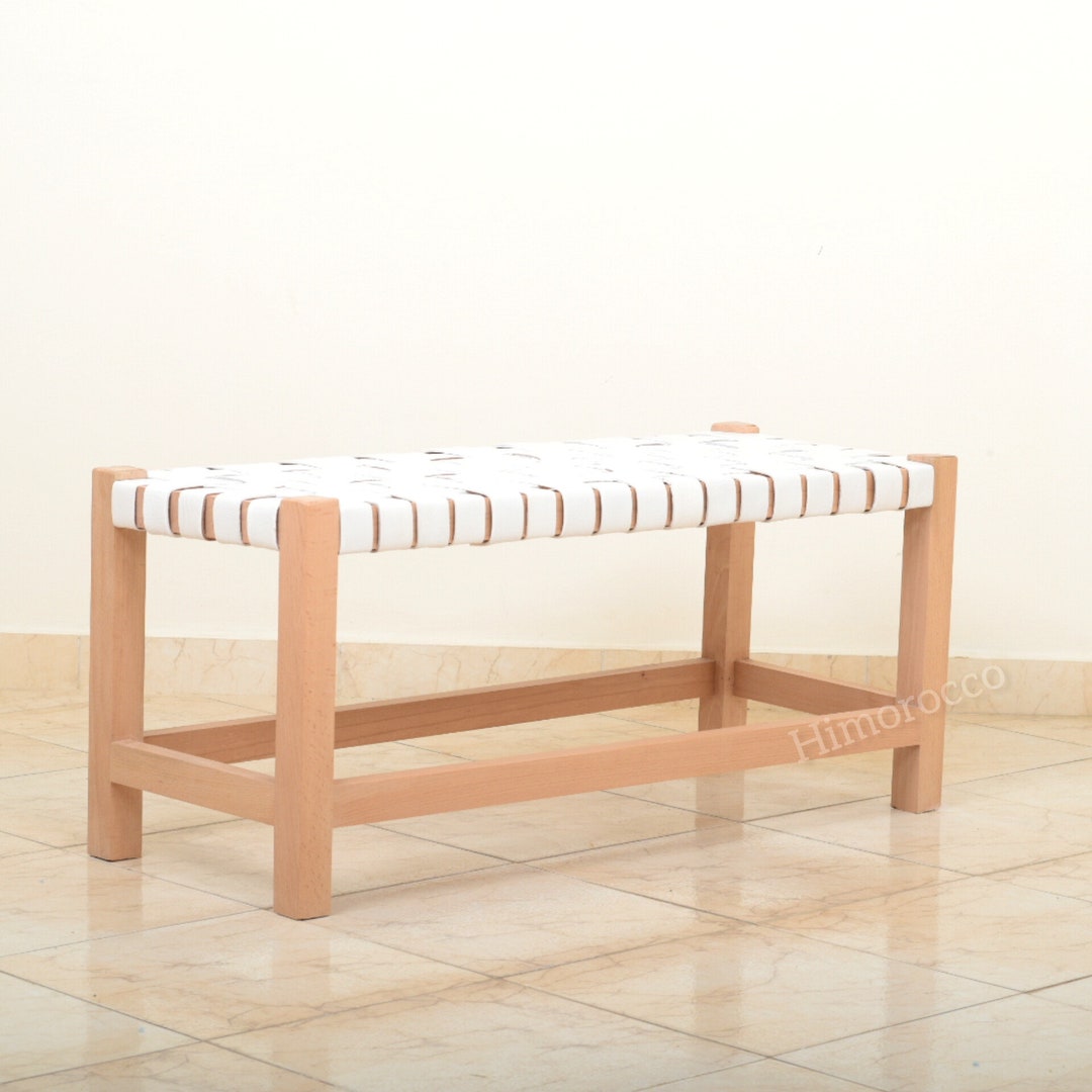 Leather Strap Bench Suitable for Balcony, Entryway , Leather Woven ...
