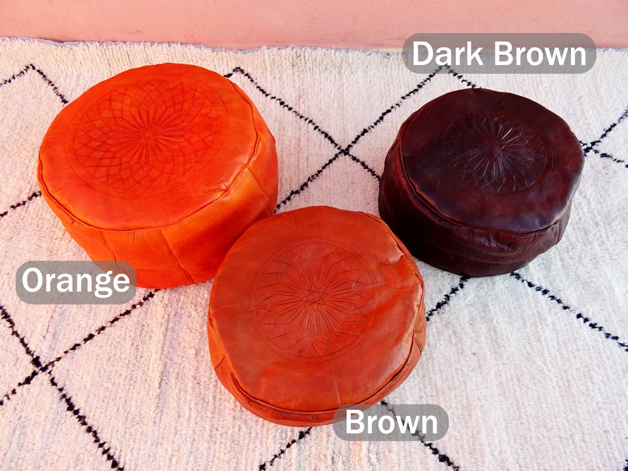 Small Cognac Moroccan Pouf - Decor Home - Ottomans Poufs Brown Color ...