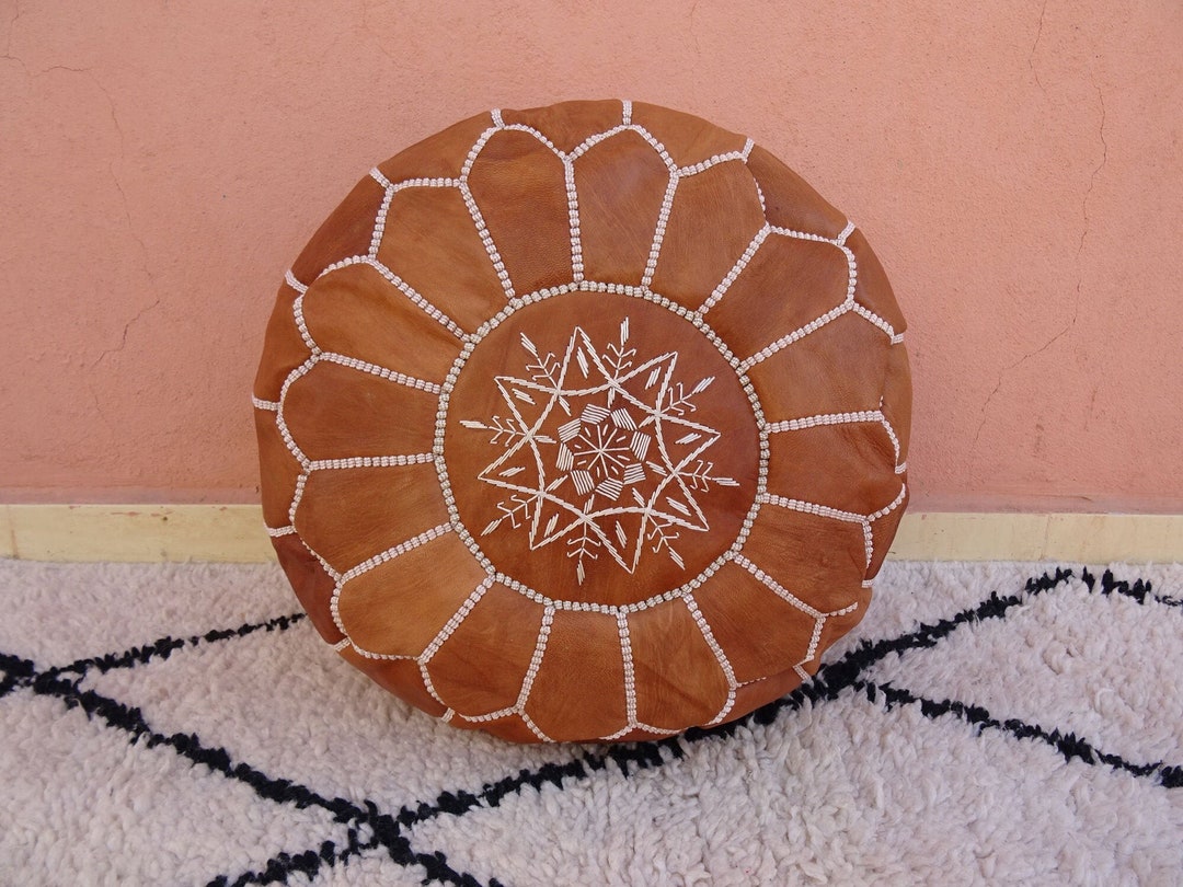 Small Handmade Moroccan Leather Pouf - Brown Ottoman Footstool - Etsy