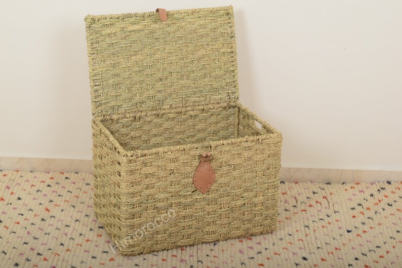 Boho Storage Trunk , Bio Palm Leaf Storage Chest , Moroccan Straw ...