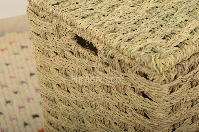 Boho Storage Trunk , Bio Palm Leaf Storage Chest , Moroccan Straw ...