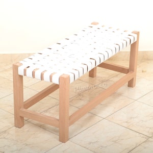 Leather Strap Bench Suitable for Balcony, Entryway , Leather Woven ...