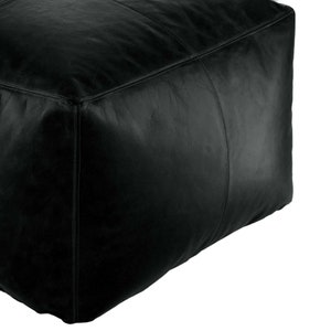 Moroccan Black Square Leather Pouf Cover, Handmade Square Leather Pouf ...