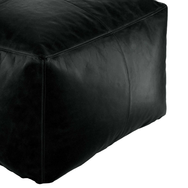 Moroccan Black Square Leather Pouf Cover, Handmade Square Leather Pouf ...