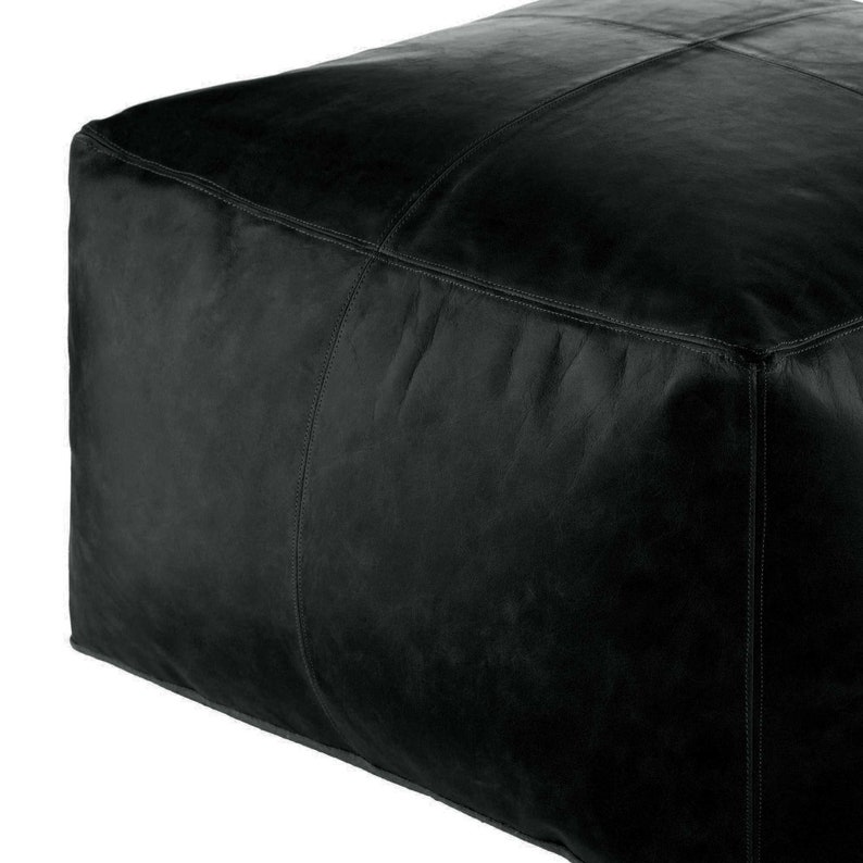 Moroccan Black Square Leather Pouf Cover Handmade Square - Etsy