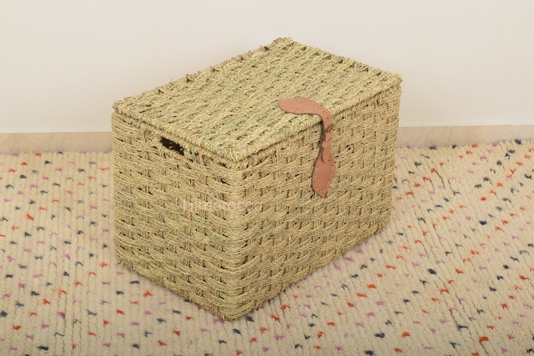 Boho Storage Trunk , Bio Palm Leaf Storage Chest , Moroccan Straw ...