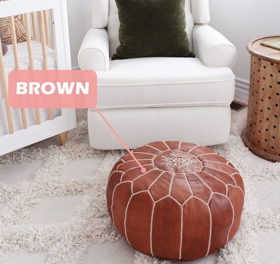 Original Moroccan Pouf Handmade Genuine Leather Ottoman Footstool Hassock 100 Real Natural Leather Pouffe Vintage Pouf Etsy