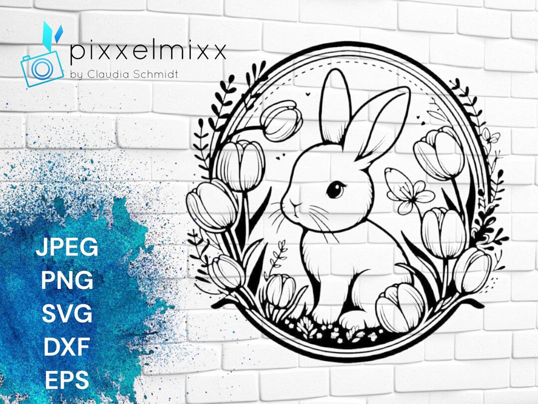 Süßer Hase, Ostern, Frühling, Vorlage, Plottervorlage, Laservorlage, Goldiger Hase, Svg, Blumen ...