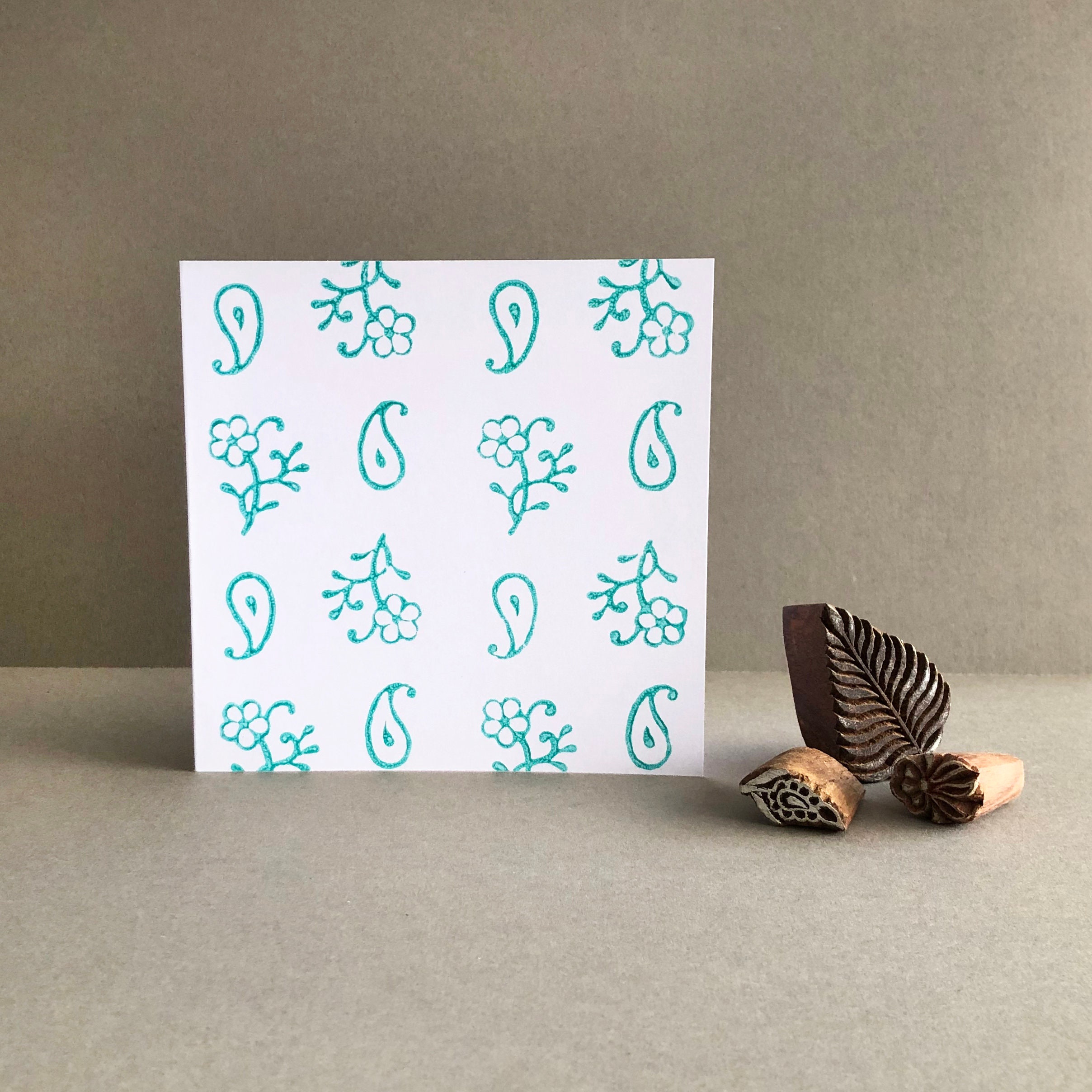 Hand Printed Card Using Vintage Indian Print Blocks in Turquoise - Etsy ...