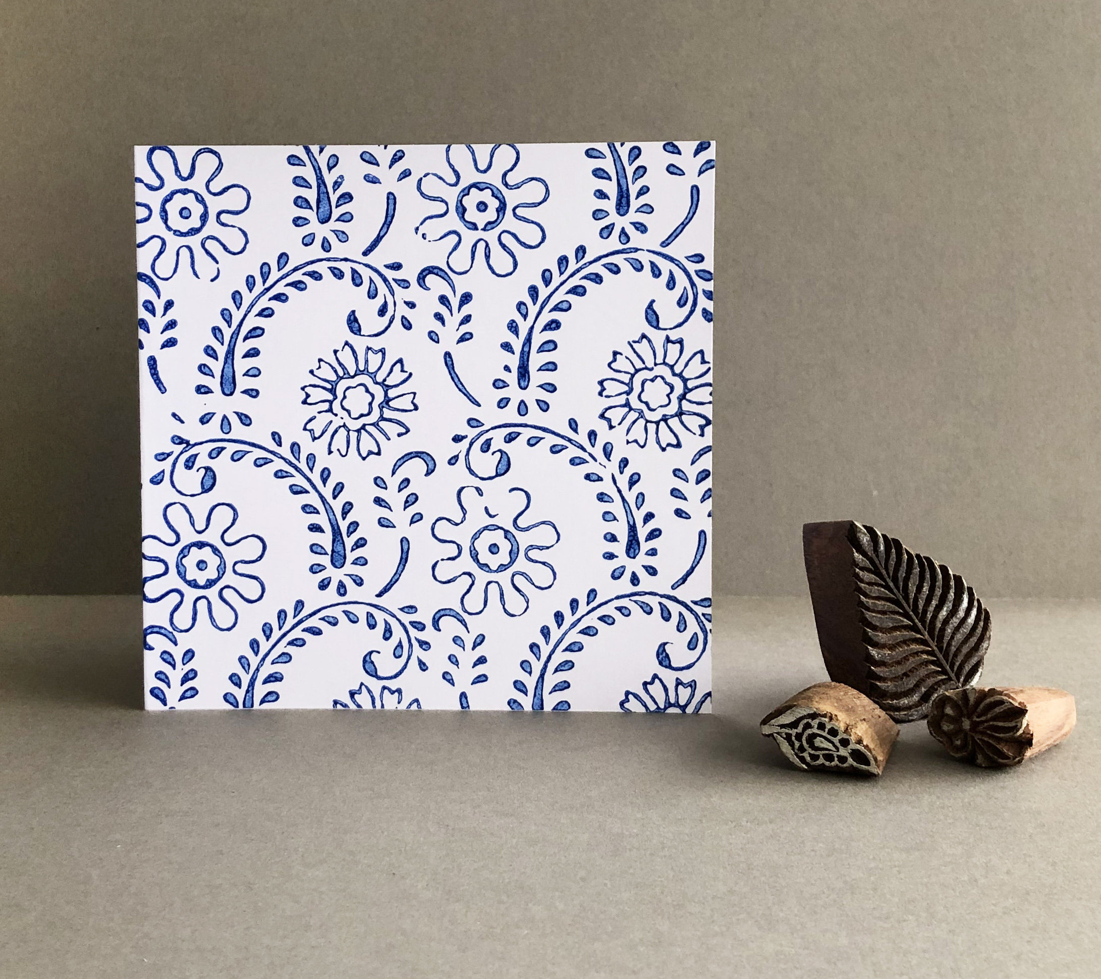 Hand Printed Card Using Vintage Indian Print Blocks in Blue - Etsy