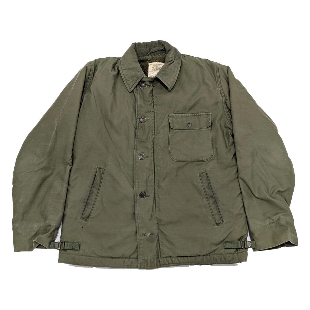 Vintage 70s US Navy A2 Deck Jacket - Distressed Olive Drab Military ...