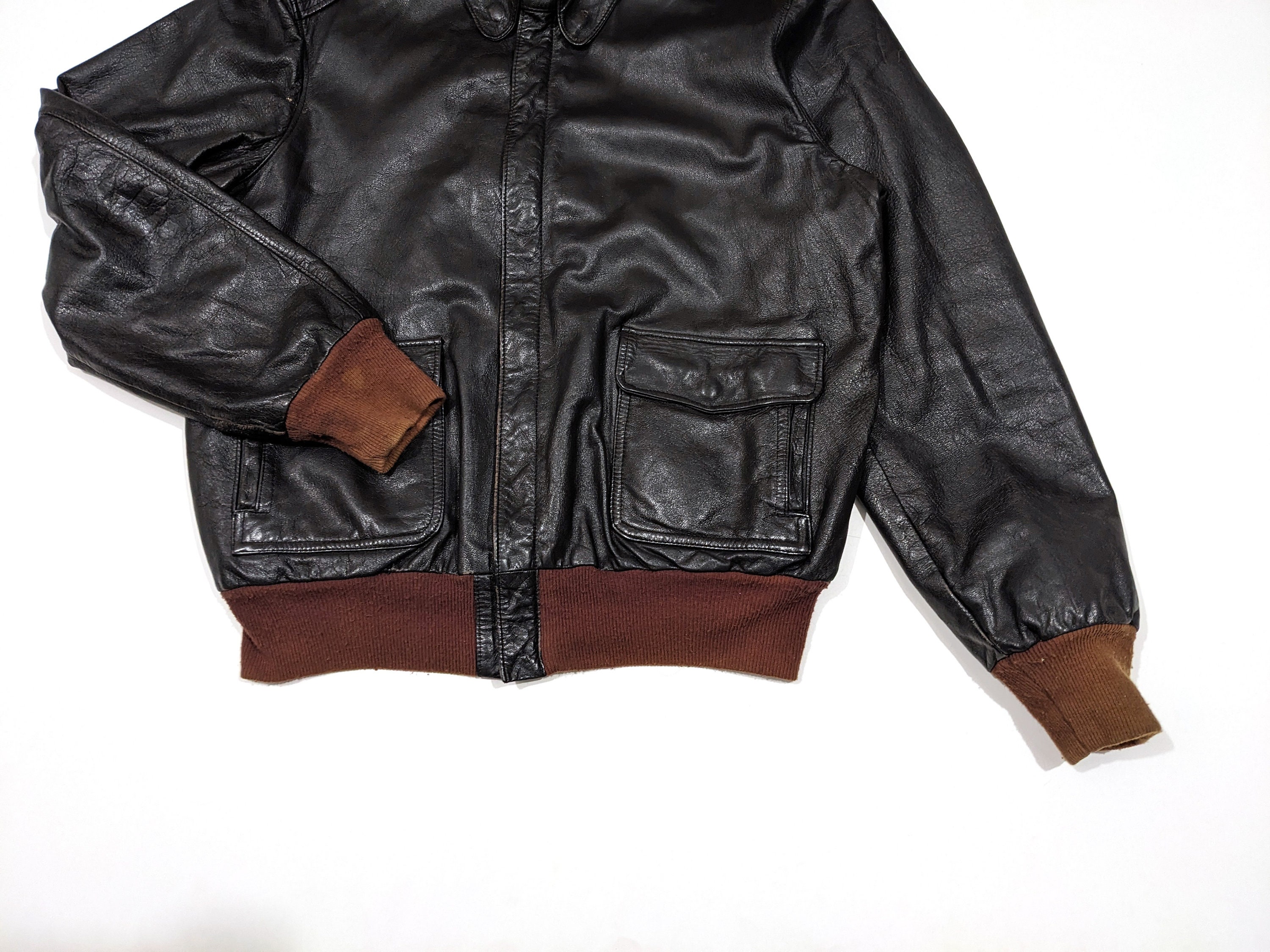 Vintage L.L. Bean A-2 Style Flight Bomber Goat Leather Jacket A2E G1E ...