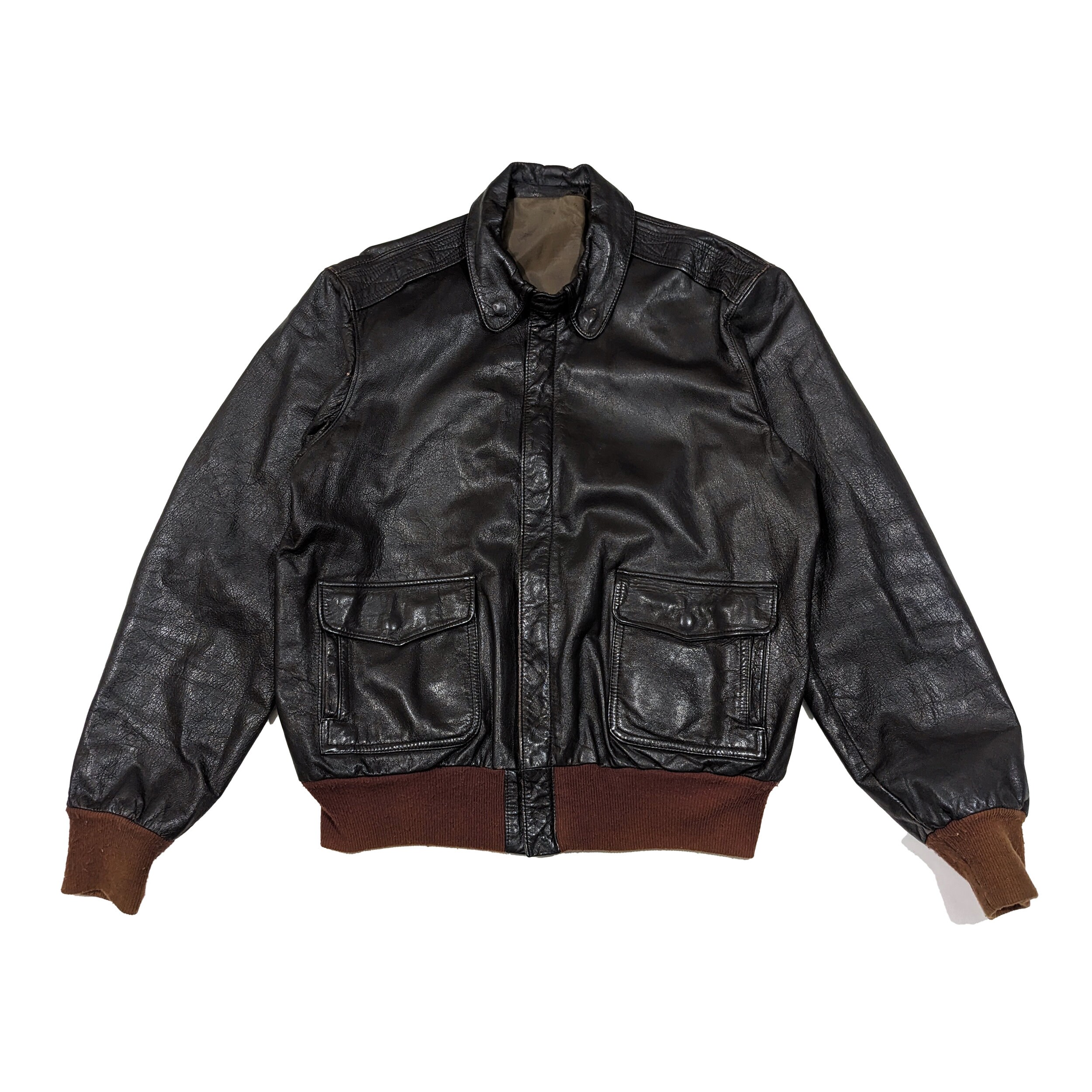 Vintage L.L. Bean A-2 Style Flight Bomber Goat Leather Jacket A2E G1E ...