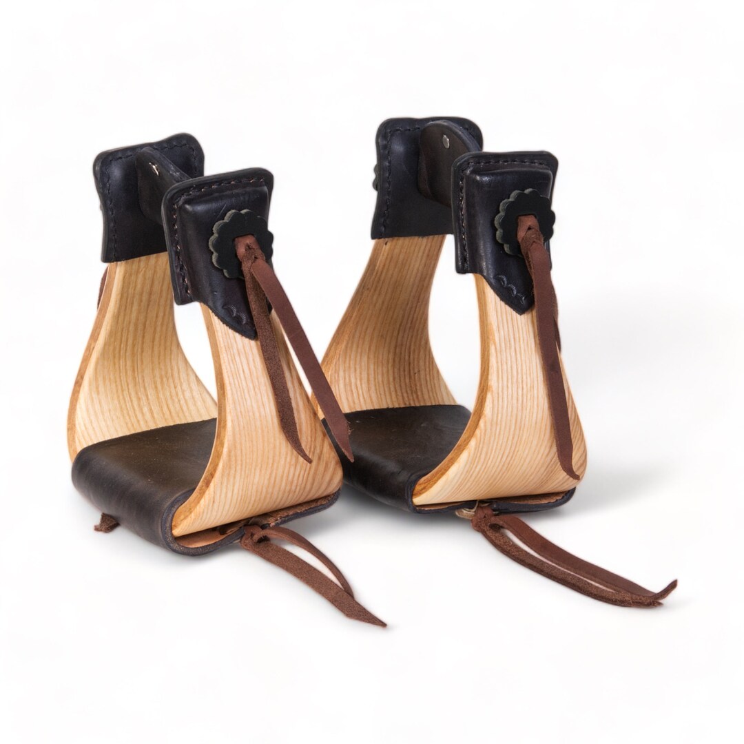 Handmade Wooden Leather-covered Steam-bent Western Stirrups 4", Sold as ...