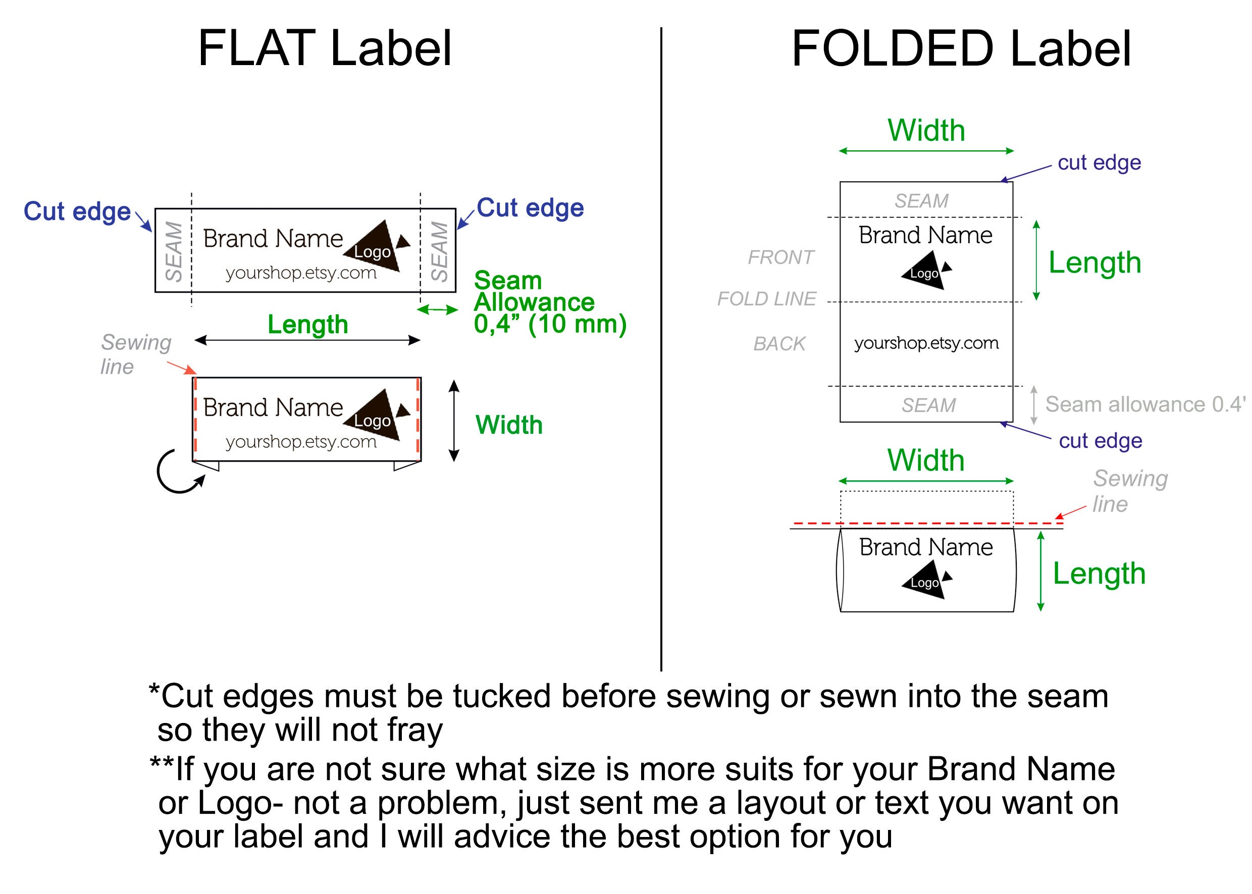 Custom Full Color Label Fold Over Satin Label Custom Design Brand Label ...