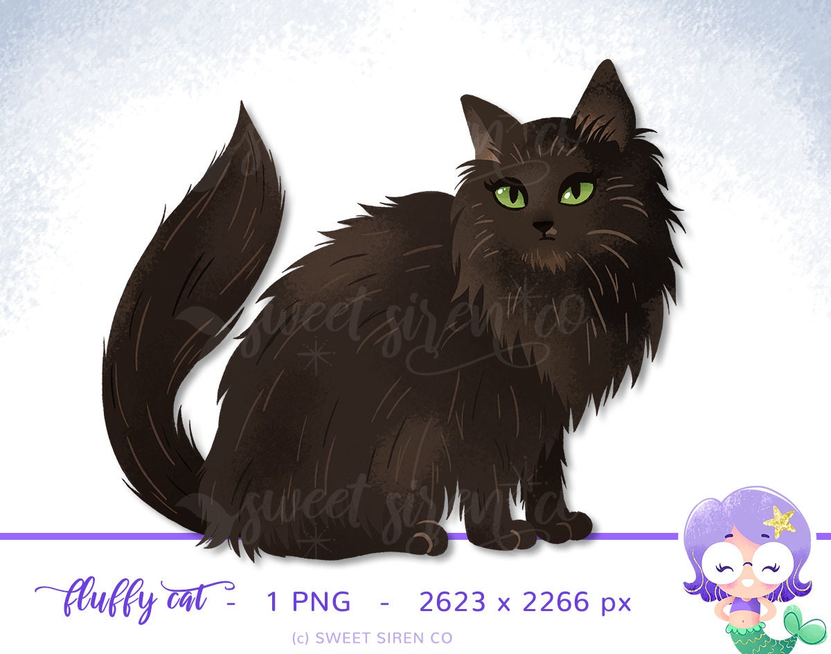 Fluffy Black Cat Single Clipart Kitty Clip Art Animal - Etsy