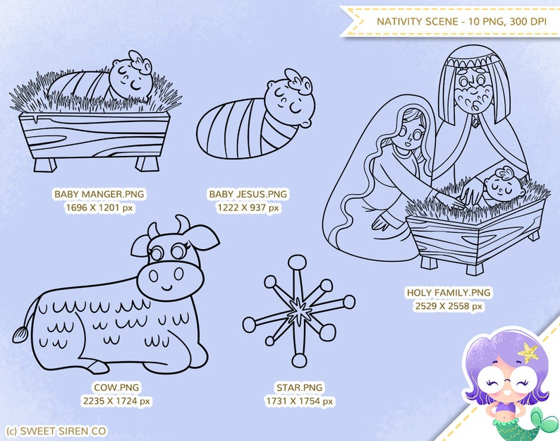 Nativity Scene Digital Stamp Set Christmas Christian Clipart - Etsy