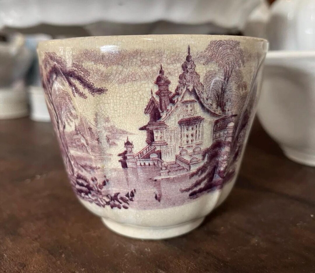 Antique Purple Transferware Handless Cup - Etsy