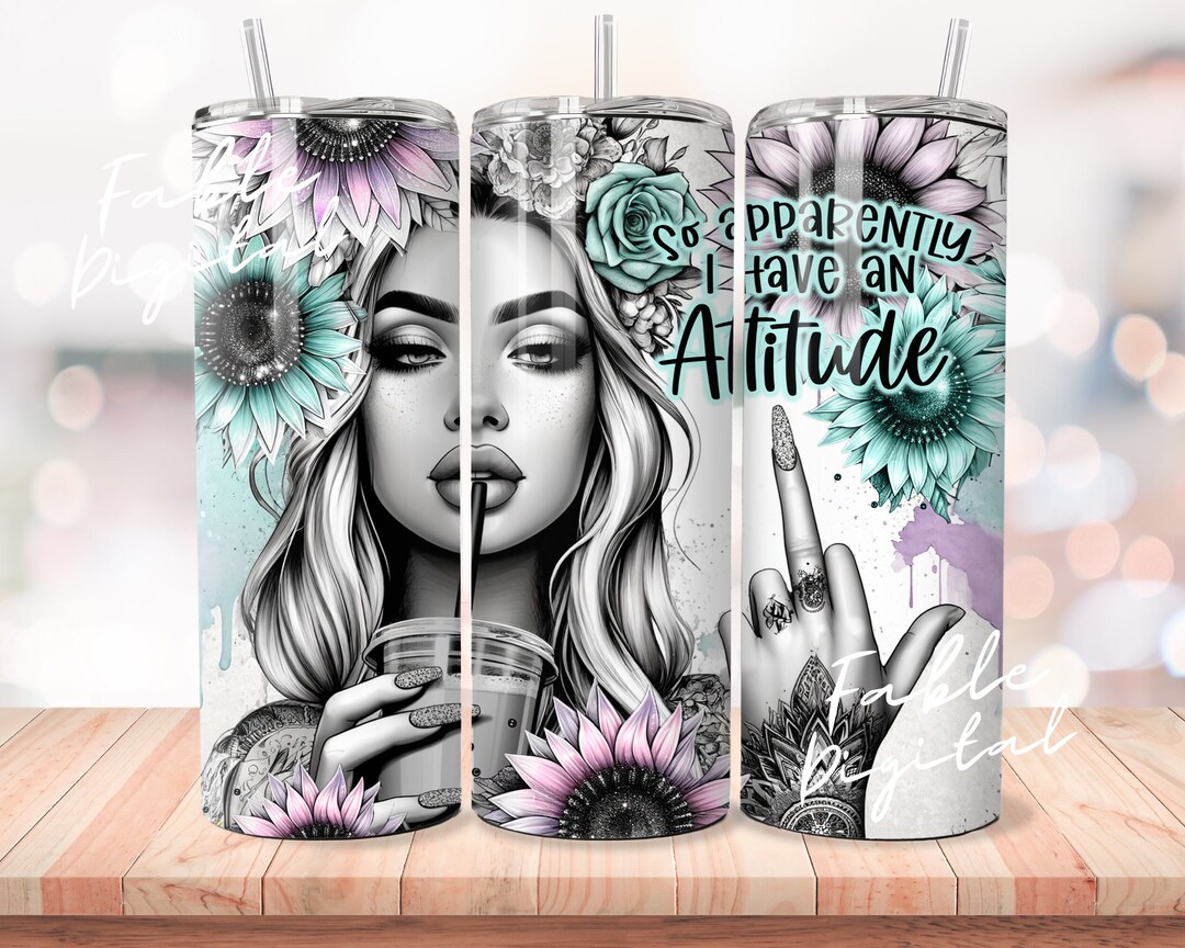 Floral Sarcastic 20oz Tumbler Wrap, Tattoo Woman Middle Finger ...