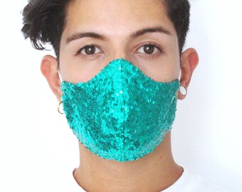 Emerald Green Sequin Face Mask - Etsy