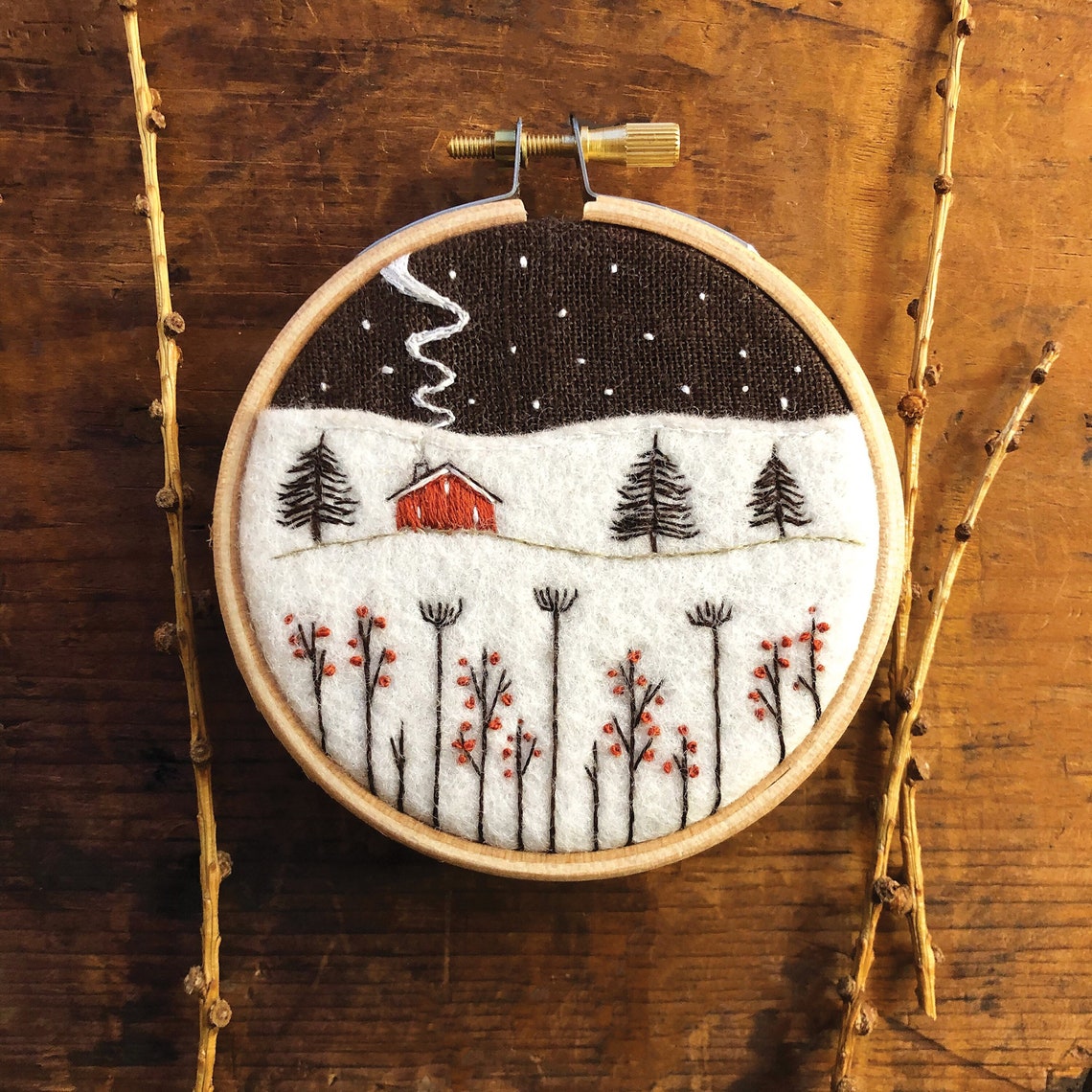 Winter Cabin Landscape Embroidery Kit: Appliqué & DMC Threads - Etsy Canada