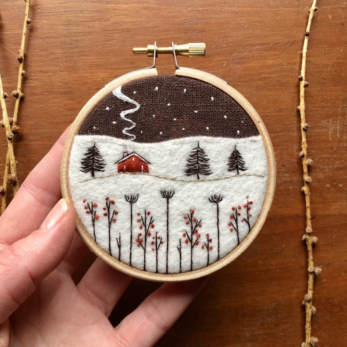 Winter Cabin Landscape Embroidery Kit: Appliqué & DMC Threads - Etsy Canada