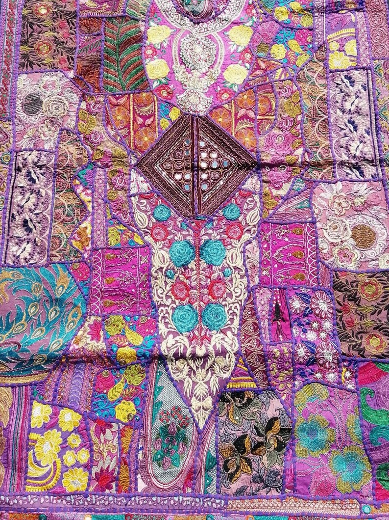 Extra Large Upcycled Vintage Barmeri Embroidery Purple Tones - Etsy