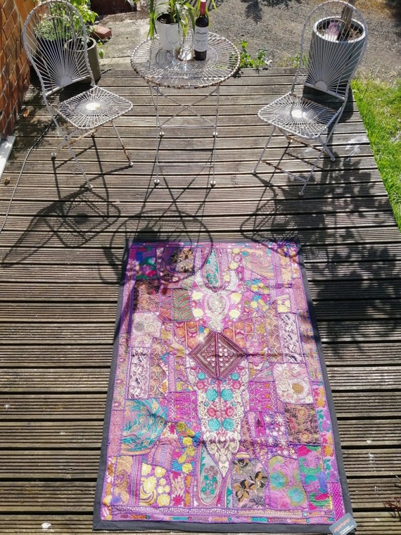 Extra Large Upcycled Vintage Barmeri Embroidery Purple Tones | Etsy