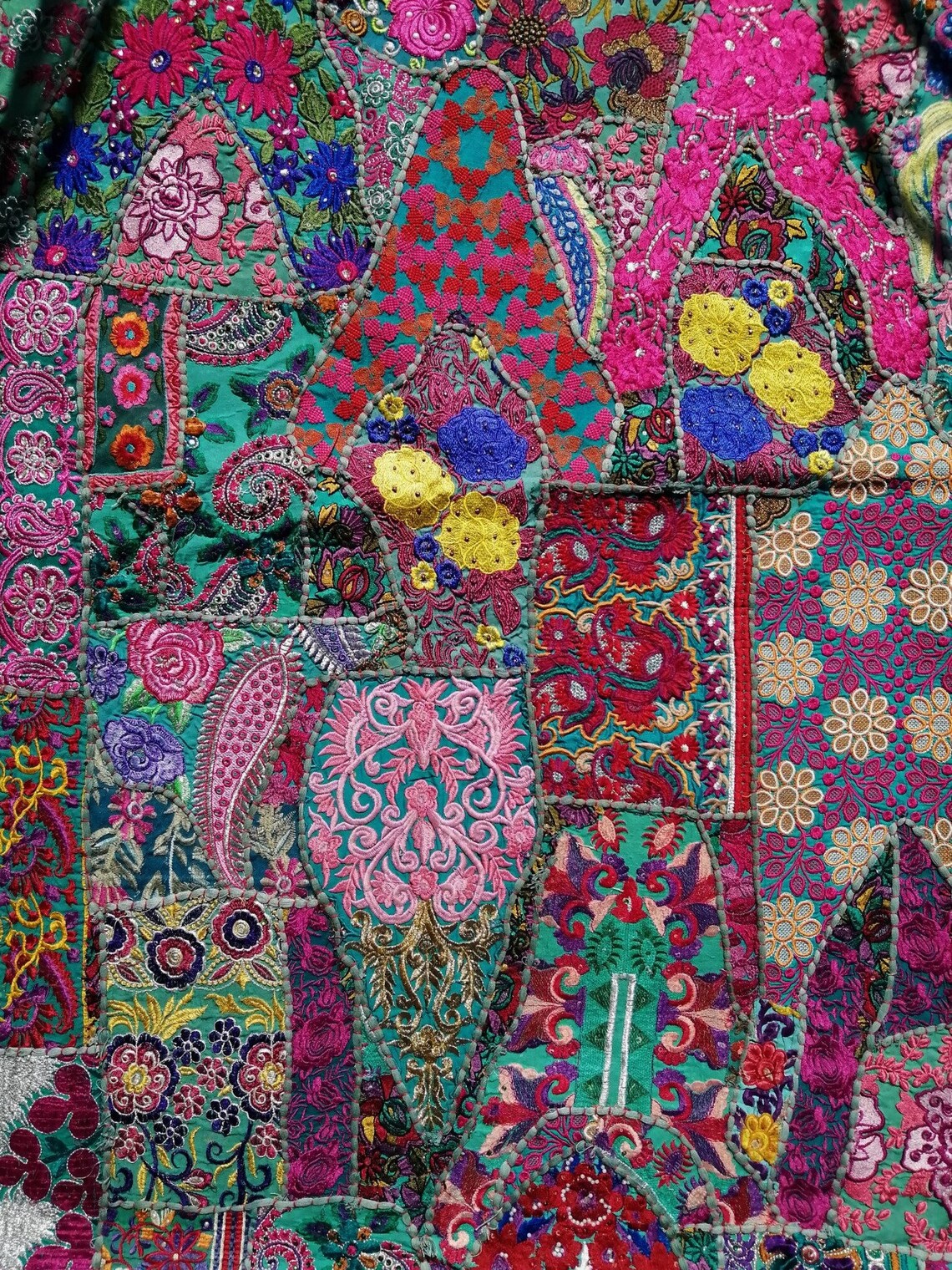 XXL Upcycled Vintage Barmeri Embroidery Teal/pink Tones - Etsy