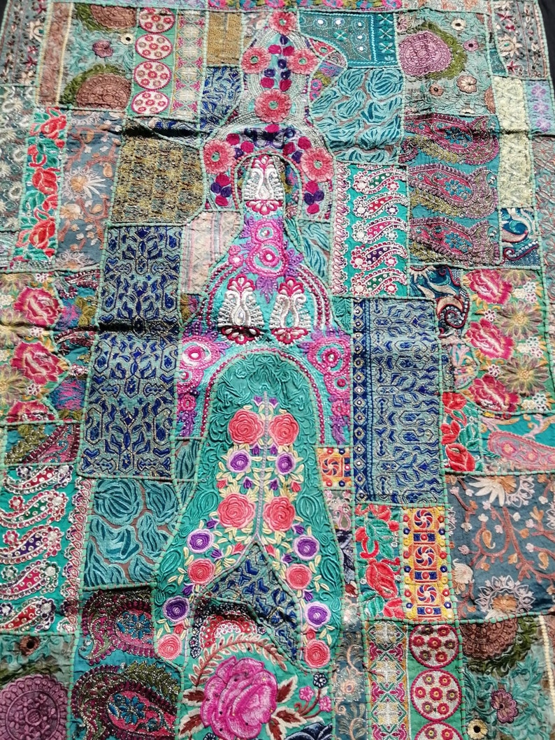 Extra Large Upcycled Vintage Barmeri Embroidery Light Green Tones - Etsy