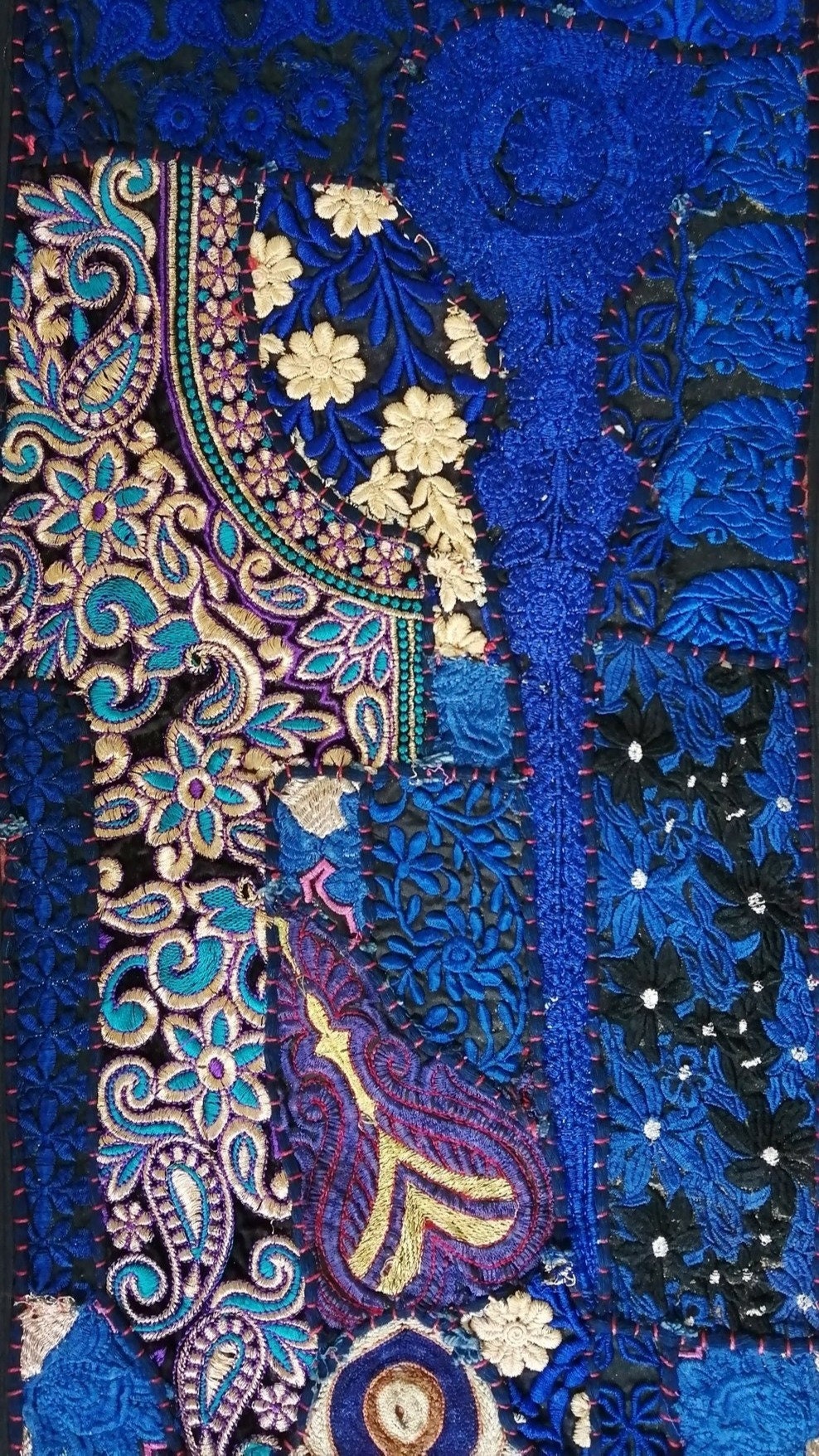 Runner Royal Blue Upcycled Patchwork Embroidery - Etsy