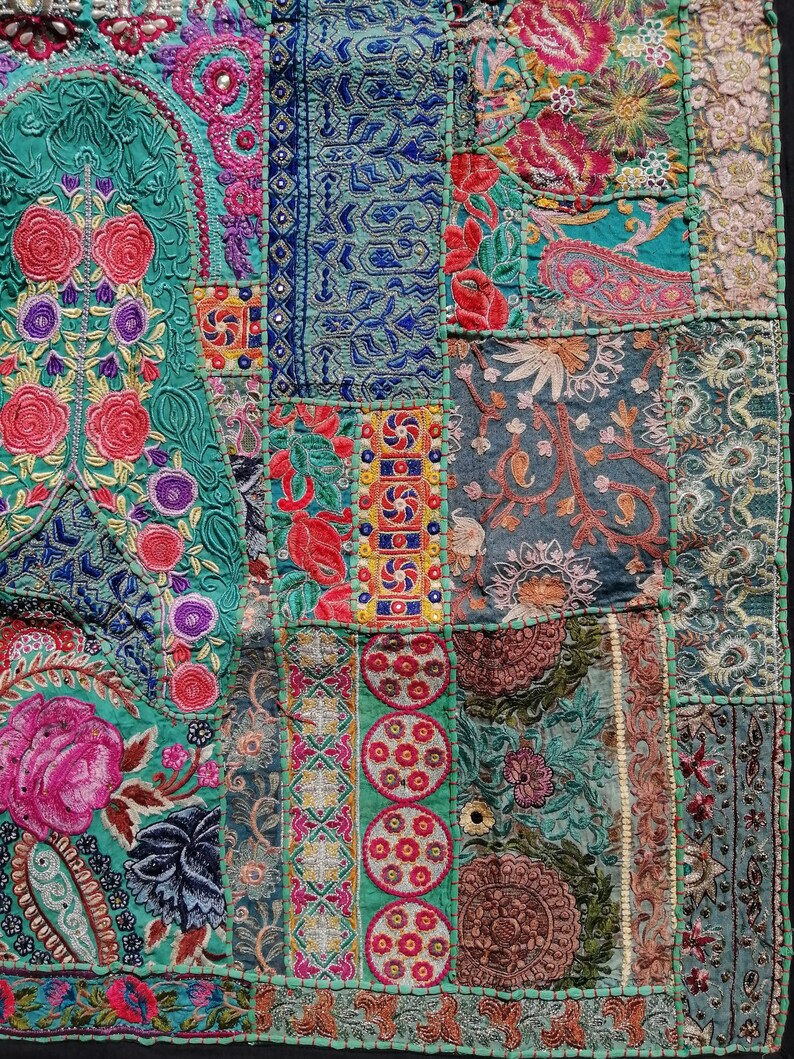 Extra Large Upcycled Vintage Barmeri Embroidery Light Green Tones - Etsy