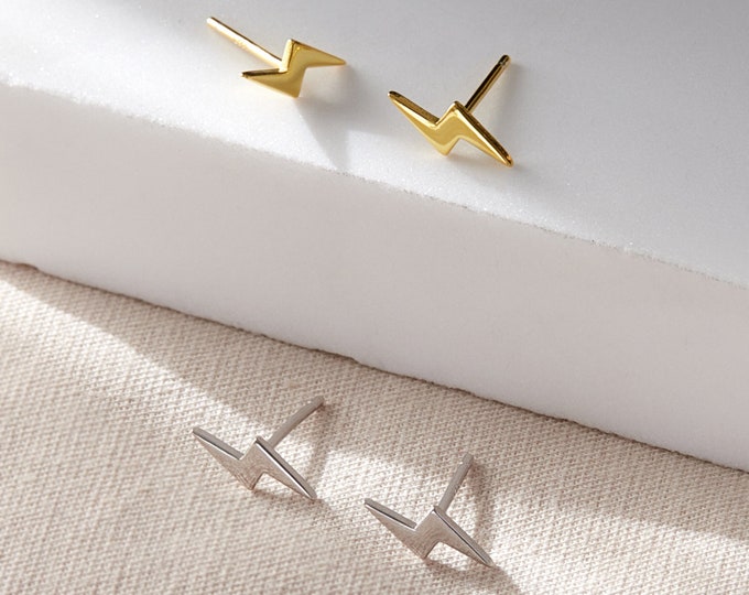 Lightning Bolt Earrings in Sterling Silver, Lightning Bolt Earring, Tiny Studs, Cartilage Studs ...