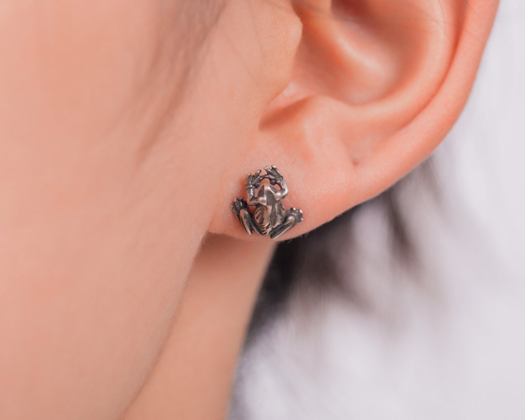 S925 Vintage Frog Studs, Frog Stud Earrings, Unisex Tiny Studs, Cool Punk Earrings, Animal ...