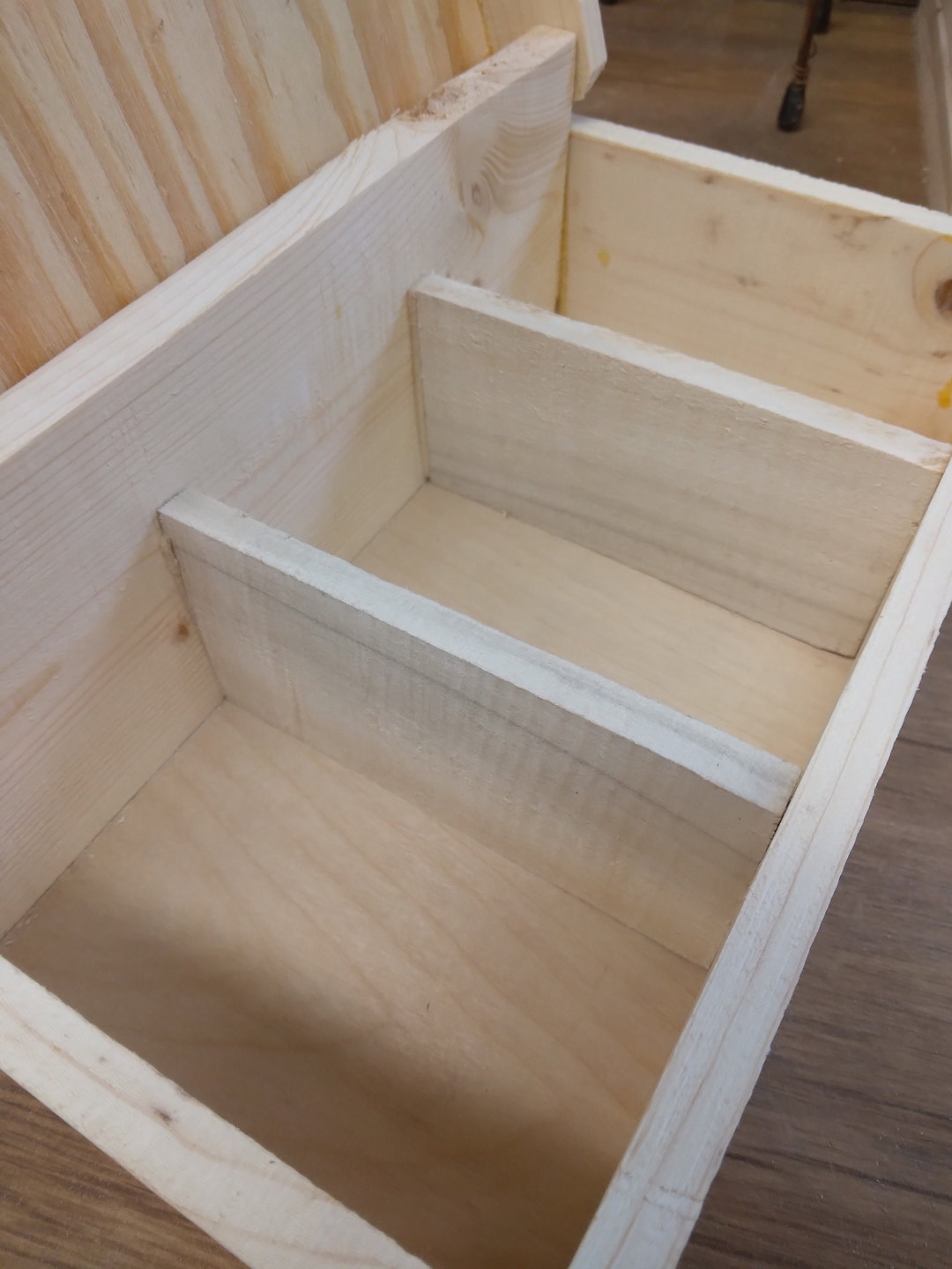 Unfinished Wood Box-hinged Lid-three Compartments - Etsy